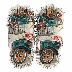 Retro Car Flower Butterfly Mop Slippers Shoes Cover for Floor Cleaning Washable Hair Dust Dirty Cleaners Microfiber Mop Socks for House Office Kitchen