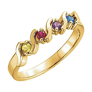 GNGJewel Family Mothers Ring 2 to 5 Birthstones 10k White,Yellow or Rose Gold FREE ENGRAVING