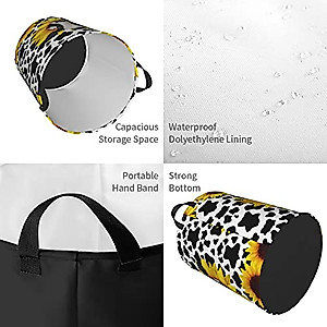 Sunflower Cow Print Waterproof Laundry Hamper for Bedroom Bathroom Foldable Clothes Sundries Organizer Bag Dirty Clothes Laundry Basket Storage Basket Gift Men Women Medium