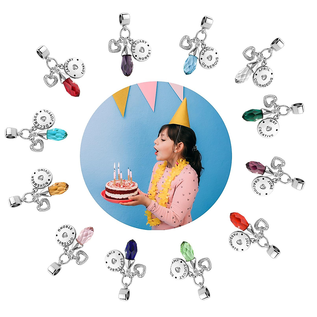 TGLS Sparkling Blue March Birthstone Heart Love Birthday Charm Compatible With Pandora Bracelets and Necklaces