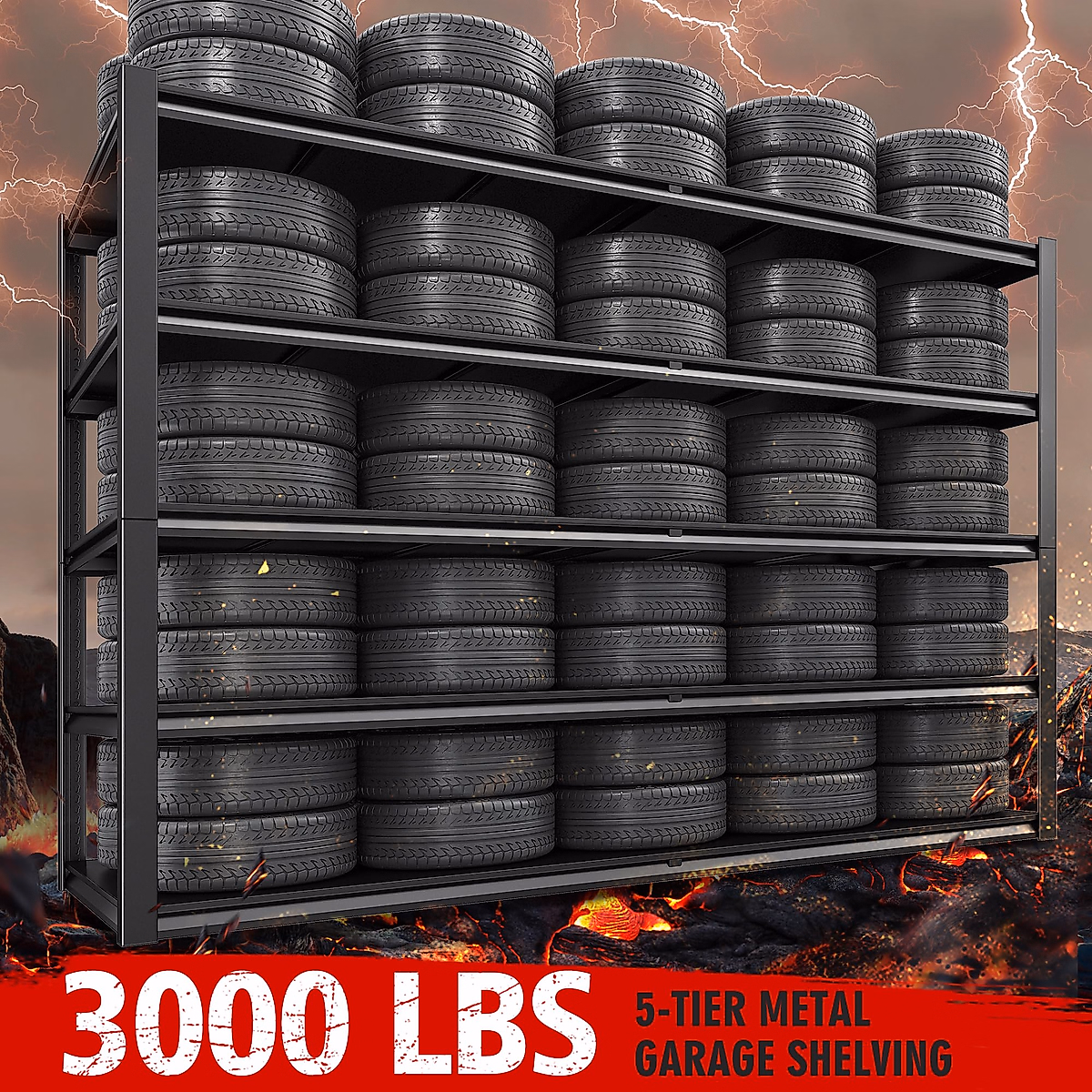 REIBII 78" H Garage Shelving, 55" W Storage Shelves 3000LBS Heavy Duty Shelving 5 Tier Adjustable Metal Shelving Unit for Storage Rack Garage Shelves Industrial Storage Shelf 55" W x 26" D x 78" H