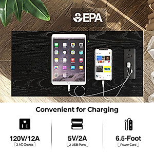 Rolanstar End Table with Charging Station, Narrow Side Table with 2 Wooden Drawers, USB Ports and Power Outlets, Nightstand Sofa Table for Small Spaces, Living Room, Bedroom, Black