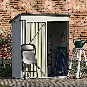 Catrimown 5x3 FT Outdoor Storage Shed, Galvanized Steel Tool Shed House for Patio Garden Backyard Lawn, Utility Tool House with Door, White