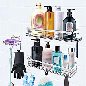 BebLP Adhesive Shower Caddy Soap Dish Holder Shelf with 5 Hooks Bathroom Generic Bathroom organizer Bathroom accessories Bathroom storage Shower organizer Storage organizer Home organization