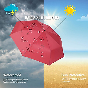 IXINU Factory Outlet Automatic Open Close Portable Lightweight Travel Umbrella Parasol Outdoor Sun & Rain All Weather Umbrella (Wine Red)