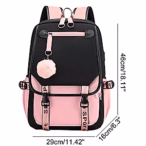 Rcuyyl Backpack Laptop bag School Bag Bookbag with Men Women USB Charging&Headphone Port Casual Daypack Outdoor Daypack (Black Pink,One Size)