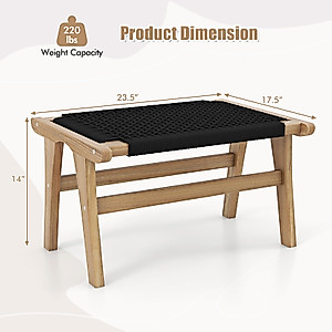 Tangkula Teak Ottoman Footstool, Natural Teak Wood Foot Rest with Handwoven Cordage for Patio, Porch, Balcony, Lawn, Garden, Backyard, Poolside & Deck,Indoor and Outdoor, 14" H (1)