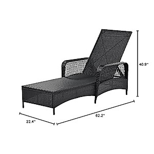 Patio Chaise Lounge Chair Outdoor Pool Beach, Brown PE Rattan Wicker Reclining Chair Djustable Backrest, Removable Cushion (Beige), Steel Frame Set of 2 (1)