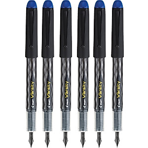 Pilot Varsity Disposable Fountain Pens, Blue Ink, Medium Point, Pack of 6