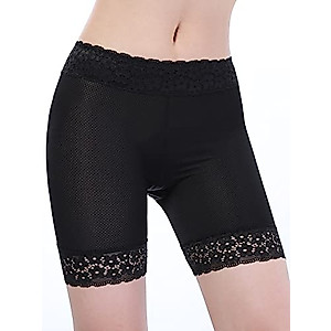 Lace Shorts Underwear Yoga Shorts Stretch Safety Leggings Undershorts for Women Girls (Black, Grey, White, Medium-Large)