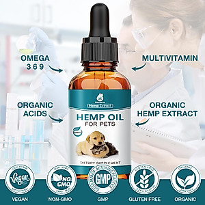 2 Packs -Pet Hemp Oil for Dogs and Cats - Anxiety, Stress Pain Holistic Inflammation Relief - for Joint Hip Аrthritis, Calming Oil Drop - Organic Pets Treats