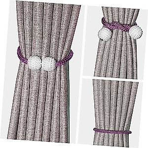 WATIIFUFU 2 Pcs Magnetic Curtain Ties Curtain Ties for Drapes Magnetic Drapery Ties Magnetic Drape tie Backs Outdoor Curtain Window Treatment Tiebacks Lace up Magnet Buckle Purple