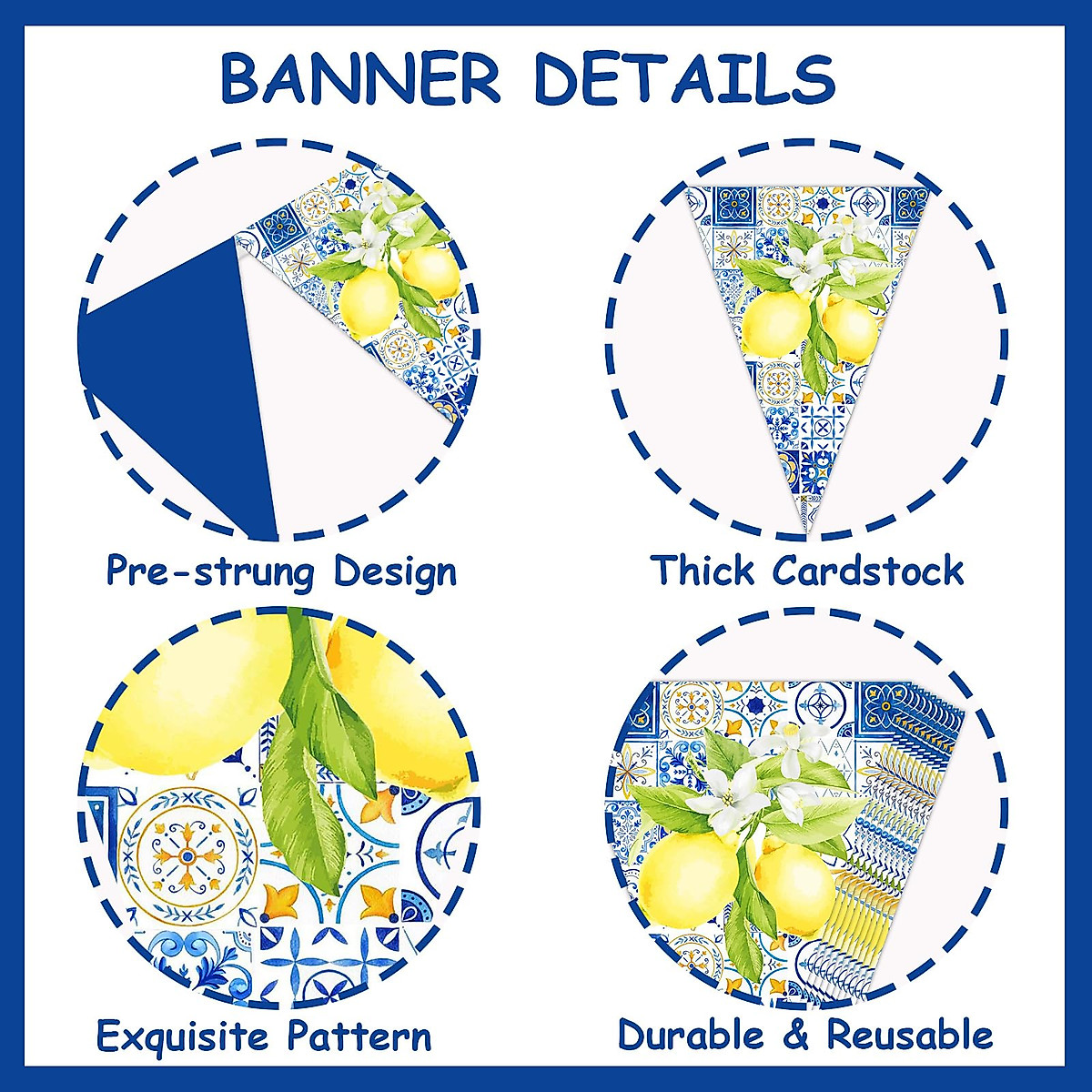 Blue and Lemon Party Decorations - 3pcs Lemon Bunting Banners, Lemonade Hanging Triangle Banner Garland for Lemon Wedding Engagement Bridal Shower Bachelorette Baby Shower Birthday Party