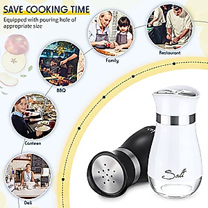 2 Pieces Salt and Pepper Shakers Set, Spice Dispenser with Stainless Steel Lid Pour Holes Glass Refillable Pepper Shaker Seasoning Cans for Home, Restaurant, Canteen (Black, White)