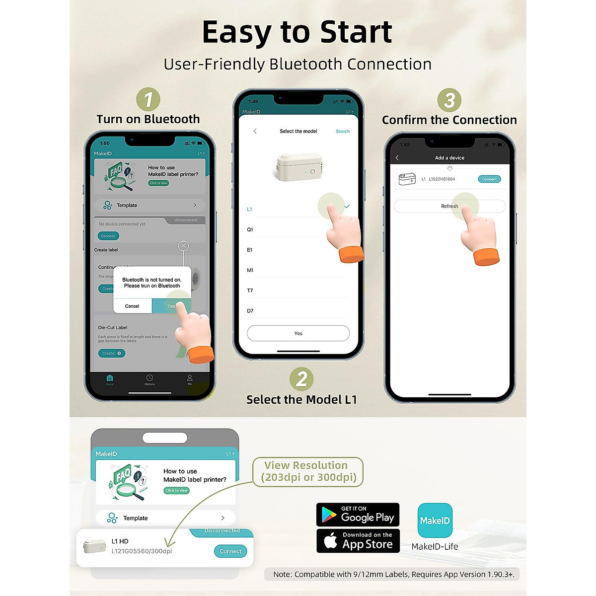 Makeid Label Maker Machine with Tape - Portable & Rechargeable Label Makers with Built-in Cutter.63" Waterproof Tape - Wireless Label Printer Compatible with Android & iOS Devices - Green