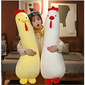 Maomoto Long Chicken Plush Body Pillow, 23.6” Soft Cute Chicken Throw Pillow Cushion Funny Fat Chicken Fluffy Pillow Stuffed Animals Plushies, Ideal Gifts for Kids Girlfriend