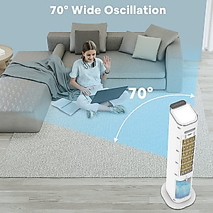 Evaporative Air Cooler, 70° Oscillating Cooling Fan for Room, LifePlus 42-Inch Bladeless Air Cooler with 1.32 Gal Water Tank, 4 Ice Packs, 12H Timer