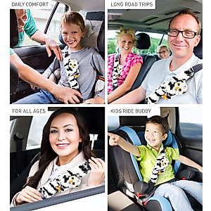 DolliBu White Owl Plush Car Seatbelt Cover - Soft Fluffy Cushion Support for Safety Seat Belt Strap Cover, Decorative Wild Life Stuffed Animal Padded Toy, Cute Vehicle Accessory for Kids & Adults