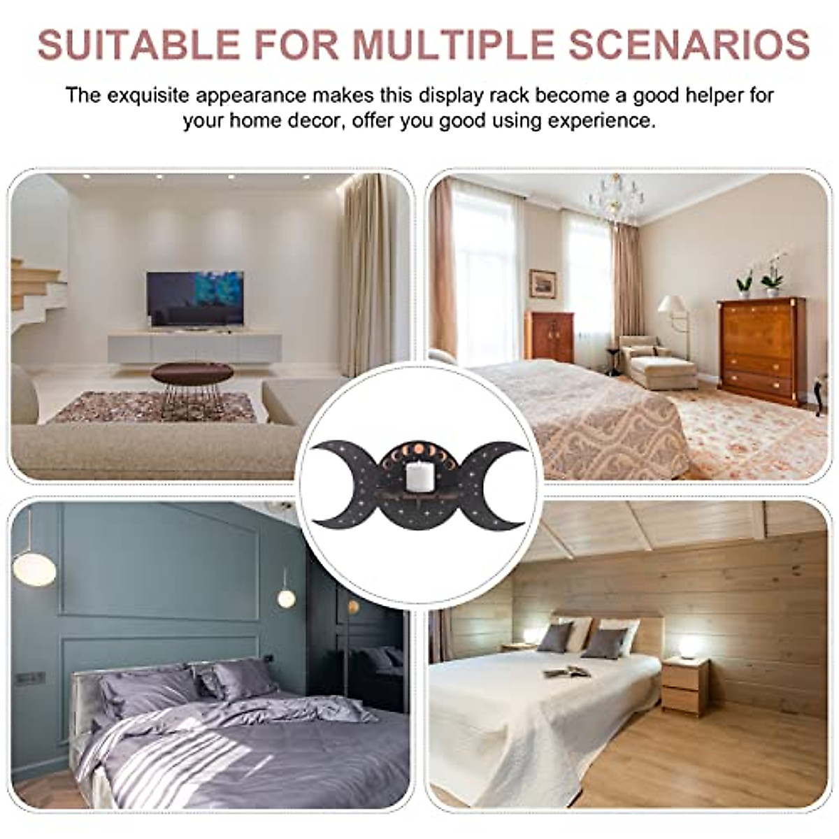 ARTIBETTER Sun and Moon Shelf: Wood Bohemian Style Crystal Display Shelf Wall Mount Storage for Crystals and Essential Oils