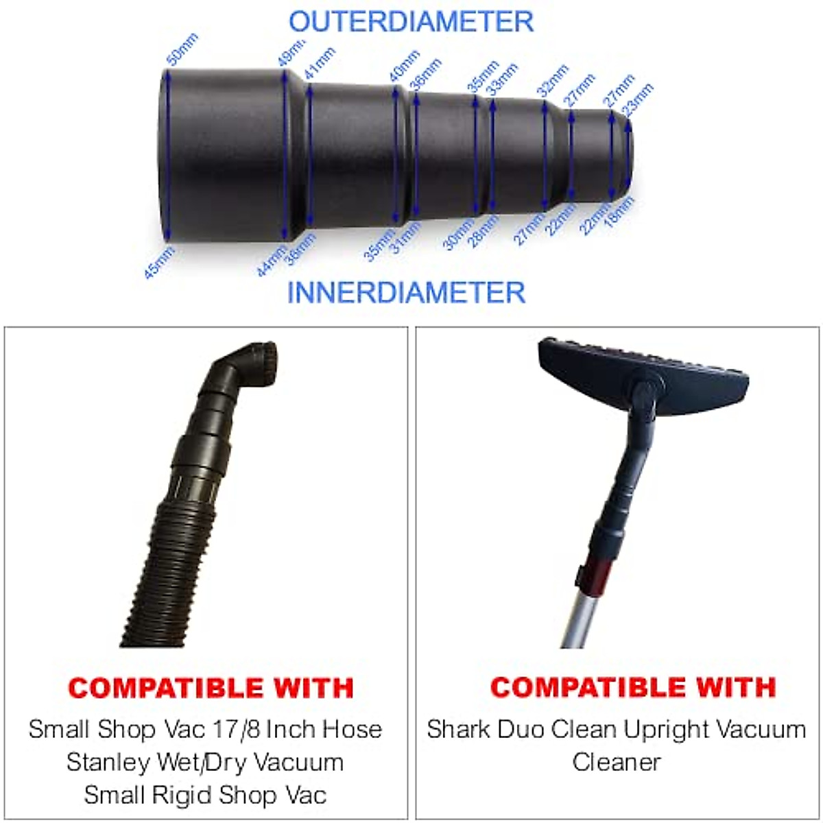 Vacuum Hose Adapter Kit - Vacuum Attachment Adapter Kit Compatible with Miele, Bissell, Kenmore, Shark Rocket and Shark NV500 Series