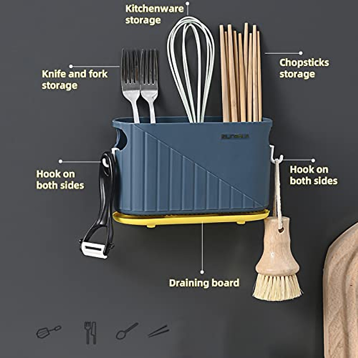 Jaugufiy Kitchen Cutlery Drainer Utensil Holder Cutlery Storage Box Wall-Mounted Tableware Storage Holder Utensil Caddy Flatware Organizer Countertop (White)