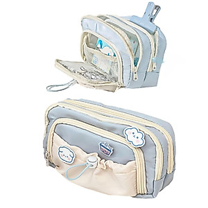 irLocy Cute Aesthetic Pencil Case Kawaii Pencil Case with Kawaii Pins Large Pencil Pouch Holder Preppy Supplies (blue)