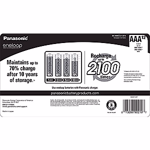 Panasonic BK-4MCCA12FA eneloop AAA 2100 Cycle Ni-MH Pre-Charged Rechargeable Batteries, 12-Battery Pack