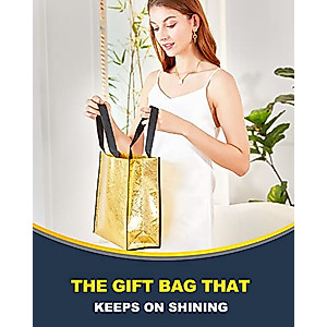 12 Pcs Gold Gift Bags with Handles, Large Christmas Gift Bags, Bandfol Non-woven Glossy Grocery Bags, Reusable Large Gift Bags, Party Favor Bags for Wedding Party Birthday Christmas 13 x 4.5 x 11 Inch