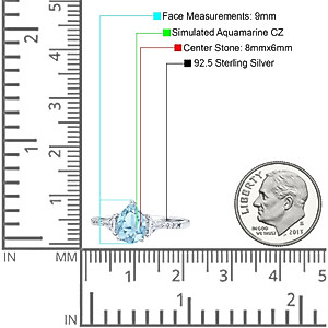 OMRANII Simulated Aquamarine CZ Size-7 Teardrop Pear Art Deco Engagement Wedding Bridal Ring Round Triangle Round CZ 925 Sterling Silver