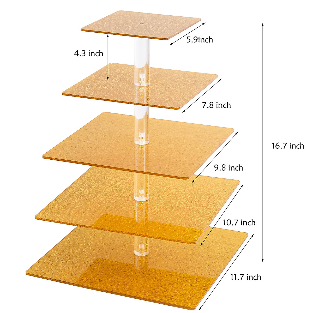 BLBYHO 5 Tier Gold Cupcake Stand, Acrylic Cup Cake Tower Display Dessert Stand, Square Cake and Cupcake Stand Combo Set for Dessert Table Bases para Cupcakes, Good for Party, Wedding, Christmas