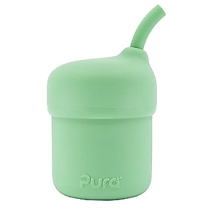 Pura my-my Silicone Straw Cup| Spill Proof, Reusable, Food Grade Silicone, Plastic-Free | For Kids, Toddlers, Babies & Infants - 2 Pack Rose & Moss