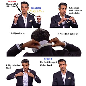 Shirt Collar Support System set with 3 adjustable, 10 premium Collar Stays & a Durable tin Travel EDC Box in White