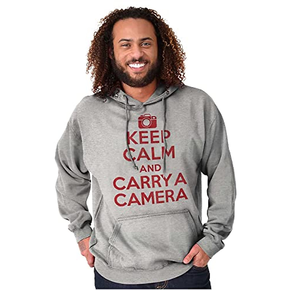 Brisco Brands Keep Calm Carry A Camera Photographer Hoodie Sweatshirt Women Men Sport Grey