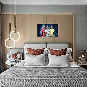 Lionel M poster. Neymar poster. Lionel M and Neymar Wall Hanging. canvas painting. Bedroom living room wall art. Football prints. boy bedroom Soccer star poster(color, 16×24)