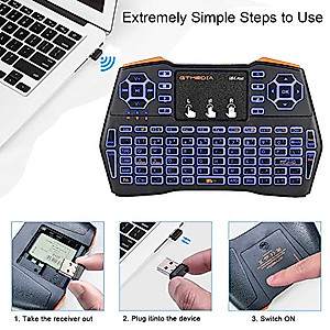 GTMEDIA 2.4G Mini Wireless Keyboard with Touchpad, USB Rechargeable Backlit QWERTY Keypad Remote Controller 92 Keys Gaming Mouse Combo for Laptop/Smart TV