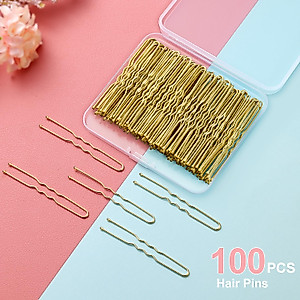 U Shaped Hair Pins,TsMADDTs 100 Pcs Blonde Bun Hair Pins for Women Girls with Box (Golden 2.4 inch)