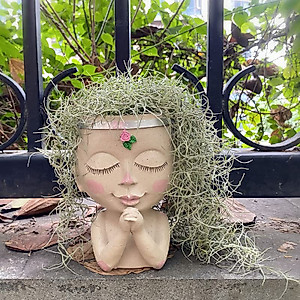 LTSUMI Face Flower Pot Head Planter Succulent Pot Planter Cactus Planter Unique Cute Resin Planter Pot for Indoor Outdoor Plants with Drainage Hole(Blessing)