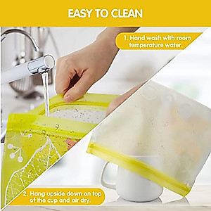 Reusable Food Storage Bags, 6-Pack Leakproof Reusable Freezer Bags-2 Large Bags/2 Reusable Sandwich Bags/2 Reusable Snack Bags, Reusable Ziplock Bags for Food (6 Pack)