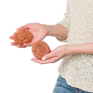 REDECKER Real Copper Thread Pot Scrubber - Woven Double Layers for Extra Strength - Gently Remove Even Persistent Dirt Long Lasting, Set of 2 - Copper Scrubbers - Copper Sponge Scrubber