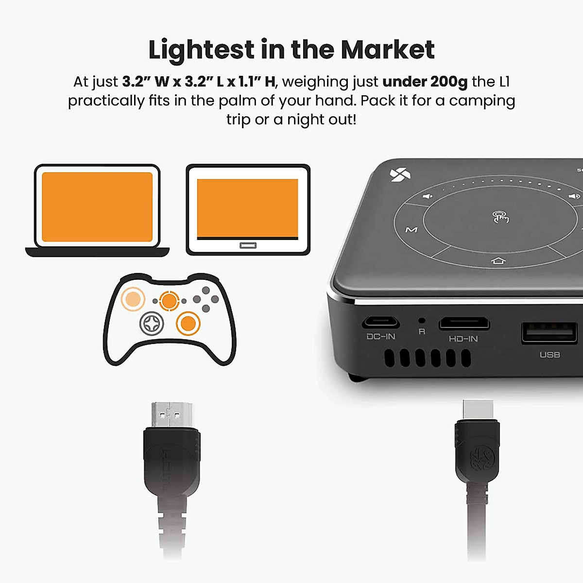 Sentrym L1 Ultra Mini 3D Portable Projector, Android 9.0, Bluetooth 5.0, Dual Band Wi-Fi, 16GB, 2GB Ram, 2 Hour Battery Life, Touch Navigation, Auto Keystone, 0.4lb (Free Tripod Stand Included!)