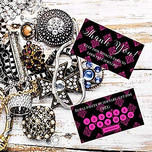 Jewelry Loyalty Cards | 50 Pk of Cards| Thank You Notes Black and Pink Fleur | 5 Bling Buy 12 Get One Piece of Jewelry Free