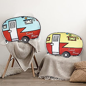 Retro Travel Trailer Shaped Throw Pillow 2Pcs, Decorative Throw Pillow for Couch Sofa Living Room Home Decor for Camper RV Lovers,Christmas/Mother's/Father's/Thanksgiving/Valentine's Day/Birthday Gift