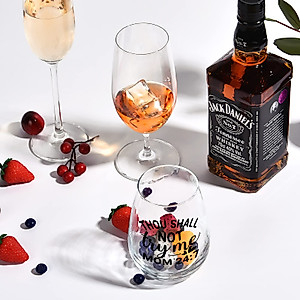 Futtumy Mom Gift, Thou Shall Not Try Me Mom Stemless Wine Glass 15oz, Funny Wine Glass for Women Mom Mother, Special Wine Gift for Mother’s Day Birthday Christmas