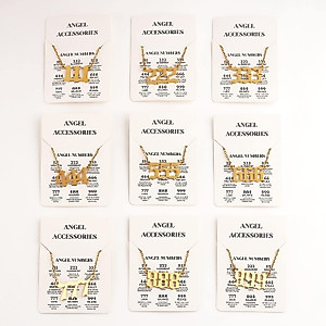 Angel Numbers Necklace Pack, Set of 9, 18K Gold Plated & Non Tarnish Stainless Steel Numerology Jewelry 111 222 333 444 555 666 777 888 999
