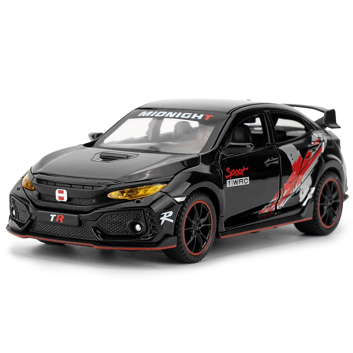 WAKAKAC 1/32 Toy Car for Honda Civic Type-R Diecast Toy Vehicle Metal Pull Back Model Car with Light and Sound for Kids Adults Gift(Black)