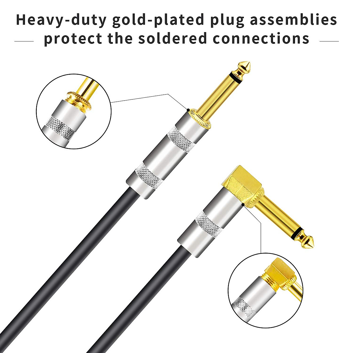 YESPURE 10 ft Guitar Cable, Black PU Spring Electric Instrument Cable,Gold Plated Straight 1/4" TS to Right Angle 1/4" TS Electric Guitar Bass Pro Audio Cable - 10 Ft