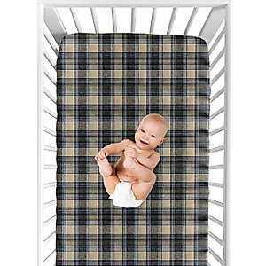 Sweet Jojo Designs Blue and Tan Woodland Plaid Flannel Baby or Toddler Fitted Crib Sheet for Rustic Patch Collection