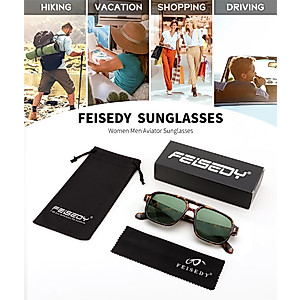 FEISEDY Retro Square Aviator Sunglasses Women Men, 70s Vintage Rectangle UV400 Sun Glasses B9120