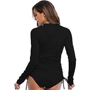 HISKYWIN Women's Long Sleeve UV Sun Protection Rash Guard Side Adjustable Wetsuit Swimsuit Top HF805-Black-M