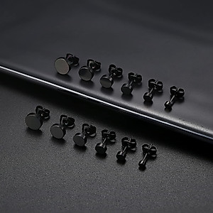 FIBO STEEL Stainless Steel Black Stud Earrings for Men Women, 8mm